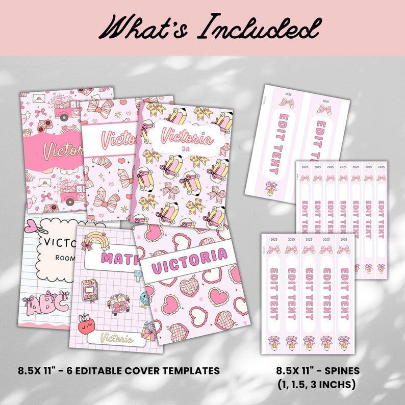 Editable Binder Covers and Spines for Girl, Personalised Binder Cover ...