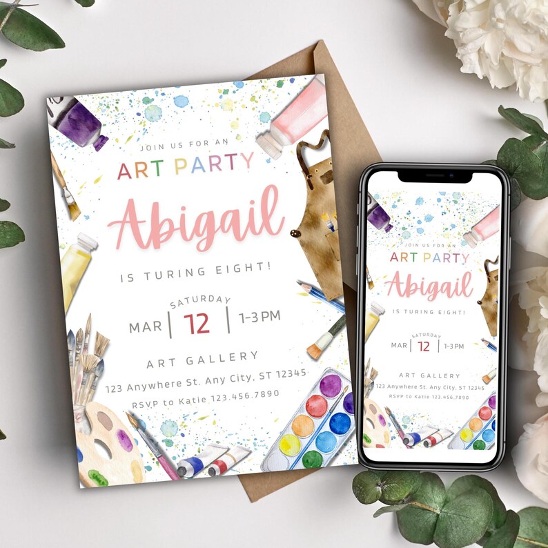 Editable Painting Birthday Invitation Template Art Birthday Party ...