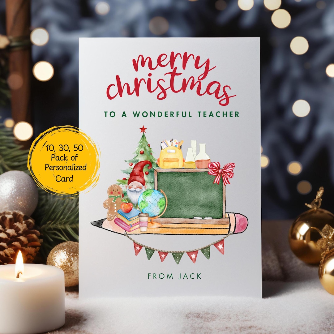Personalized Teacher Christmas Card, Wonderful Teacher, Christmas Cards ...