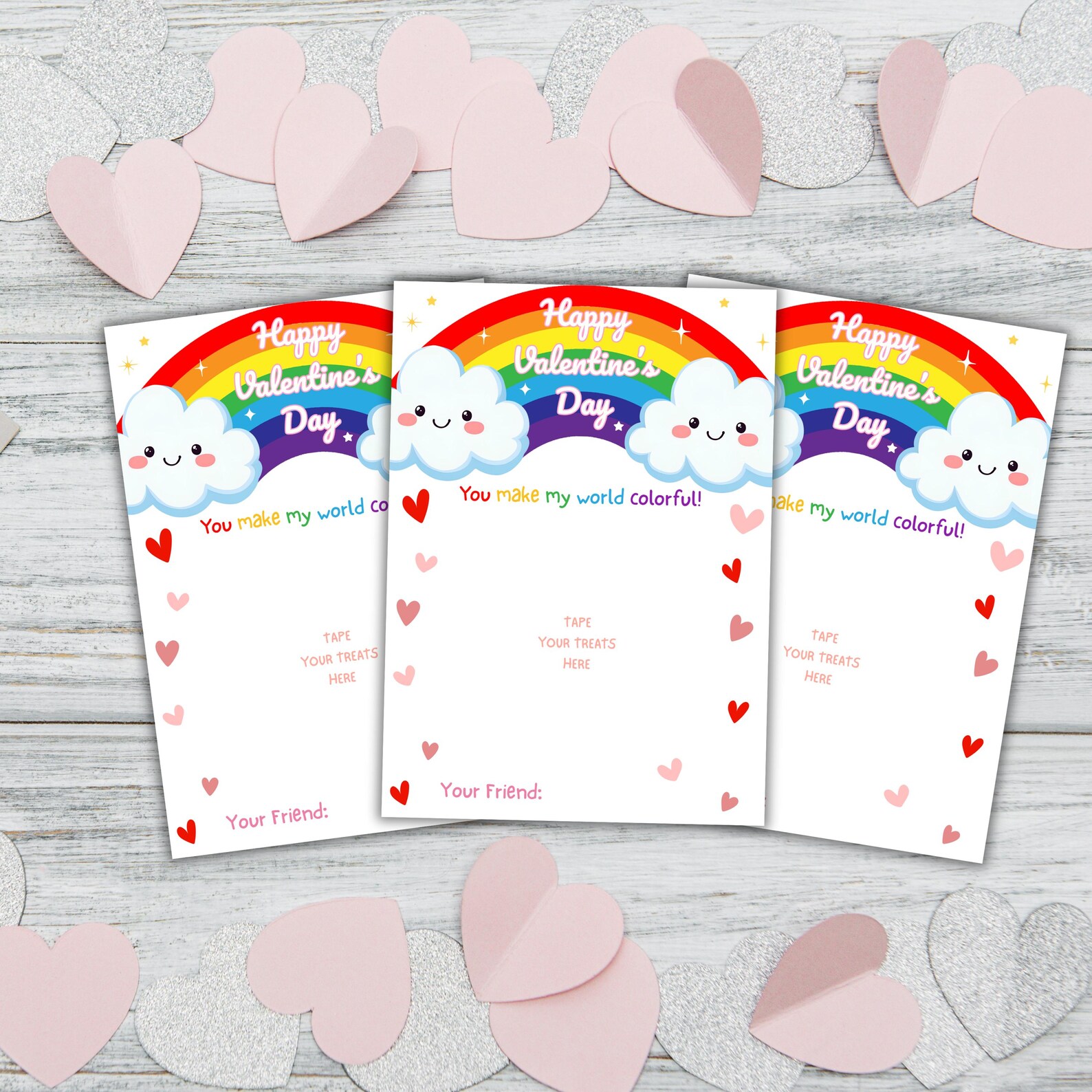 Rainbow Valentine Card, Printable Kids Classroom Exchange Template ...