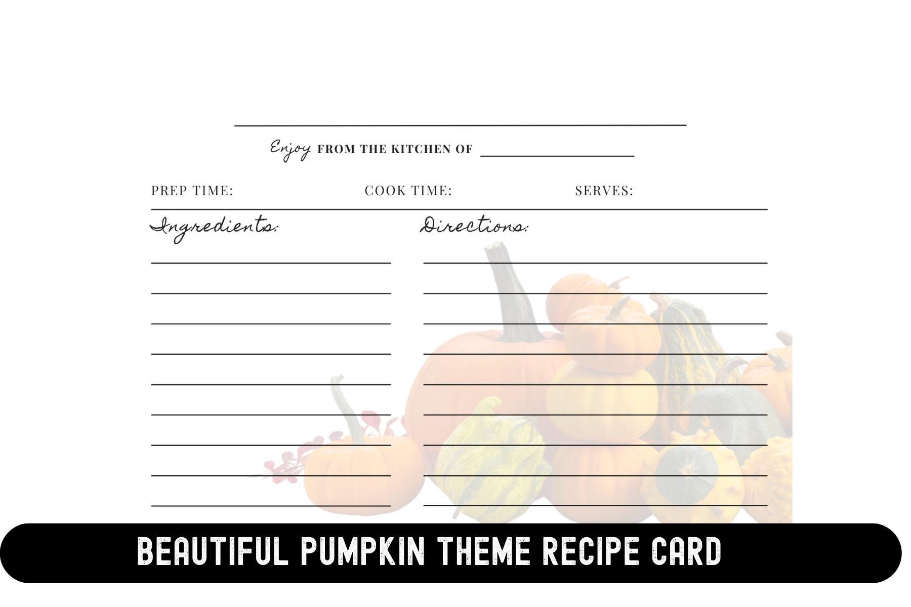 Recipe Card Printable Simply Vintage Fall Autumn Pumpkin - 4x6 Card - Etsy
