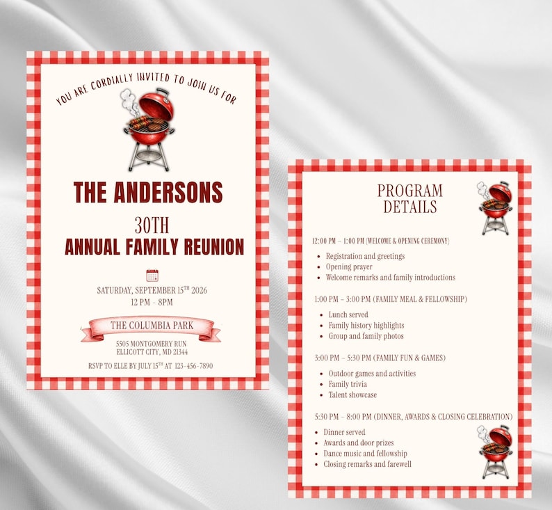 Family Reunion Invitation Template, Editable BBQ Reunion Party Invite ...