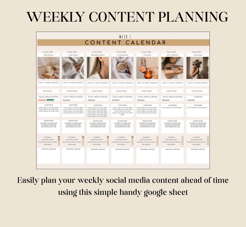 Social Media Content Planner, Social Media Weekly Content Calender ...