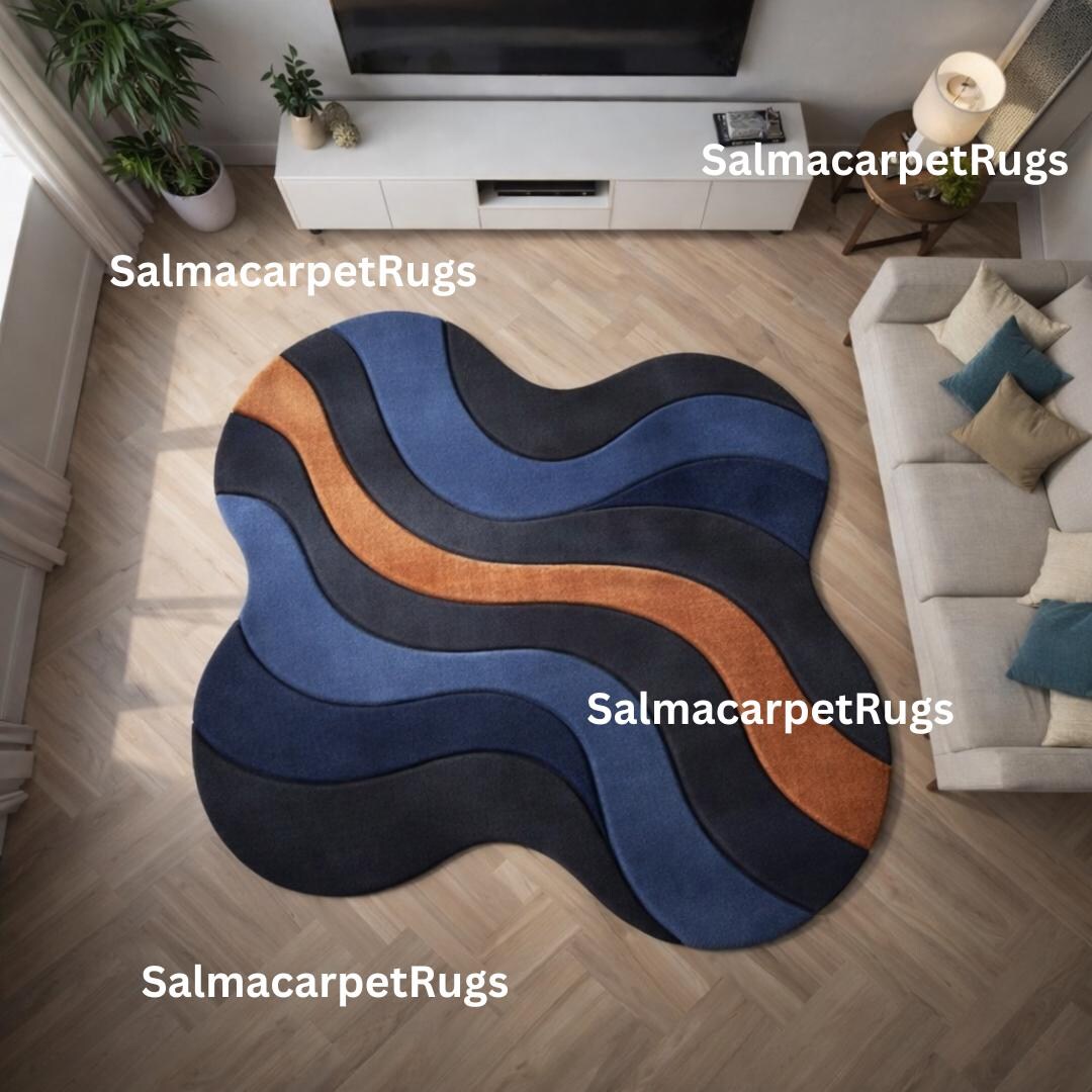 Modern Abstract Hand Tufted Wool Rug | Irregular Organic Shape Carpet ...