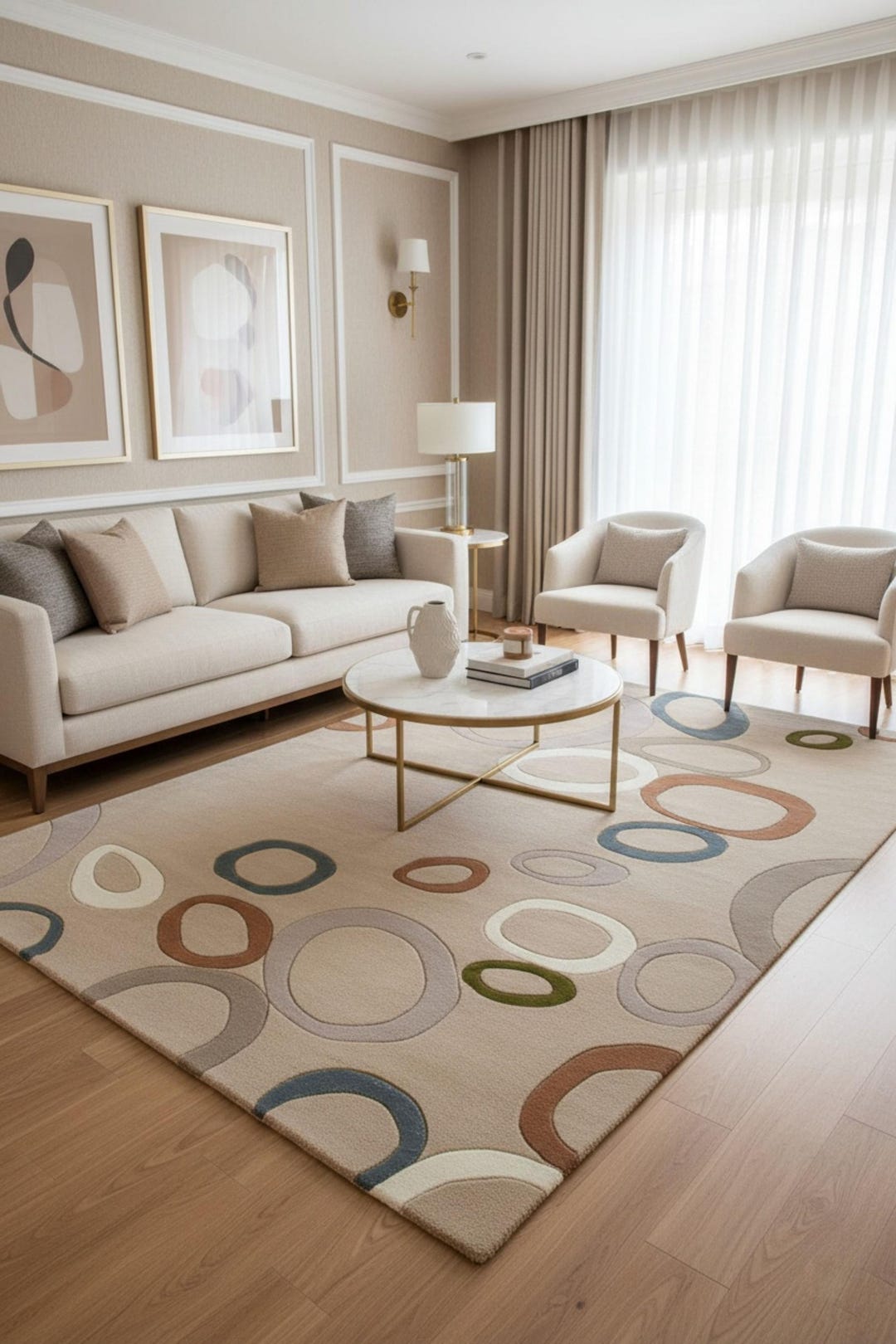 Modern Beige Abstract Oval Pattern Rug Hand-tufted Wool Carpet for ...