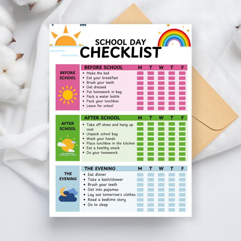 School Day Checklist - Etsy