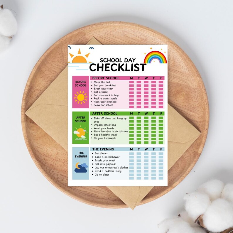 School Day Checklist - Etsy