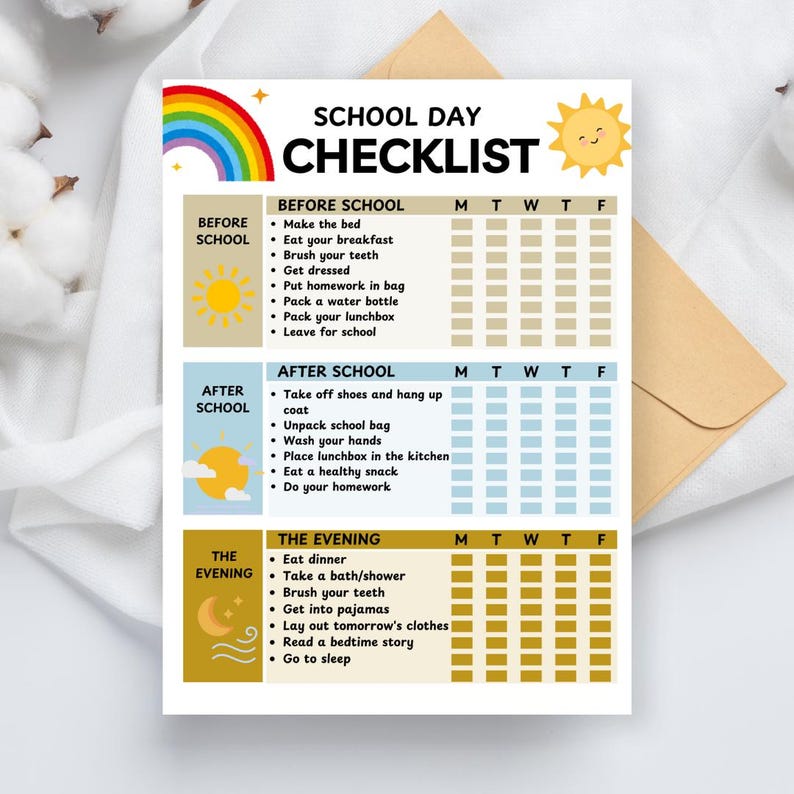 School Day Checklist - Etsy