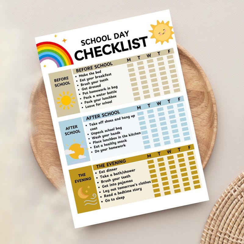 School Day Checklist - Etsy