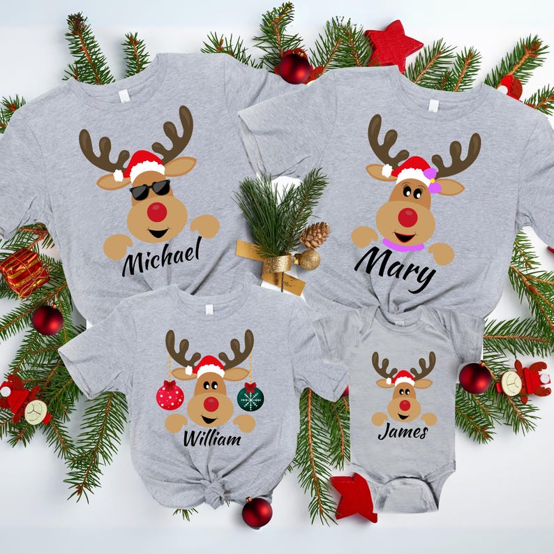 Reindeer Family Christmas Shirt,personalized Christmas Family Shirt ...