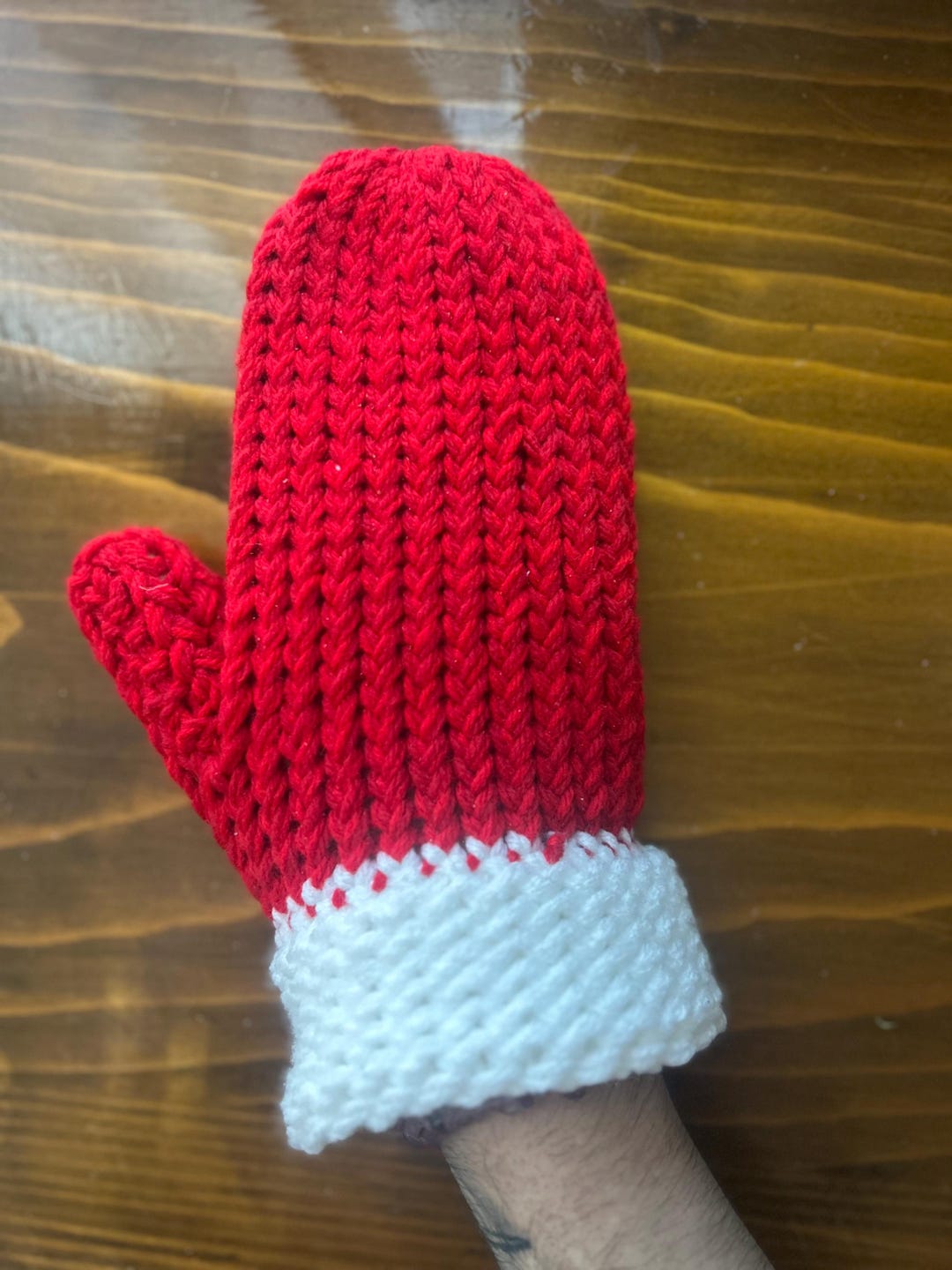 Handmade Winter Mittens, Acrylic Yarn Red/white - Etsy
