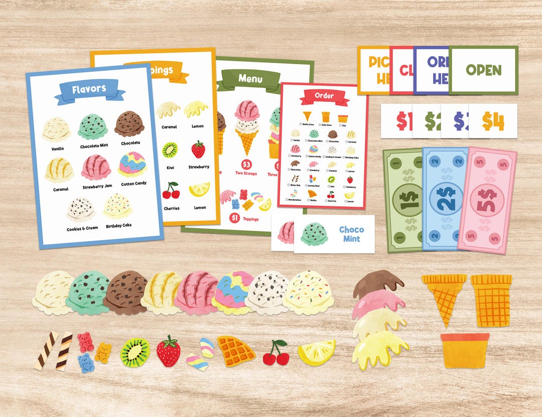 Ice Cream Shop Dramatic Play Printable Pretend Play Money, Menu ...