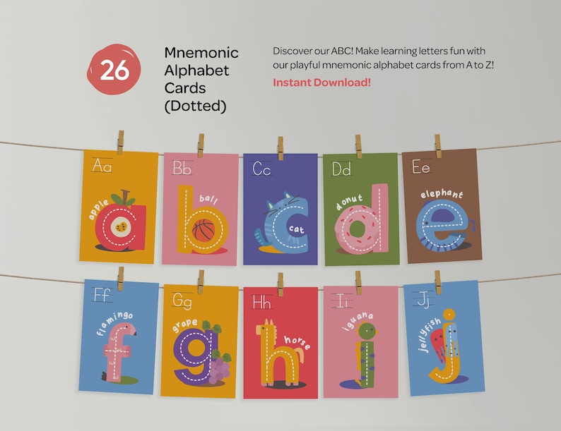 Mnemonic Alphabet Flashcards Printable Montessori ABC Animal Cards ...