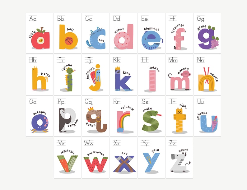 Mnemonic Alphabet Animal Cards White, Montessori School, Preschool ...