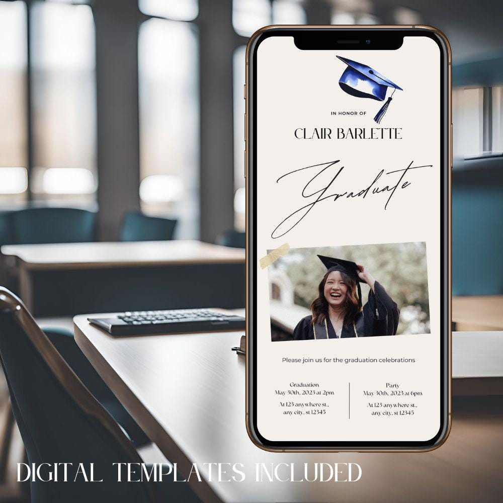 Classic Graduation Invitation. Digital Graduation Party Invitation ...