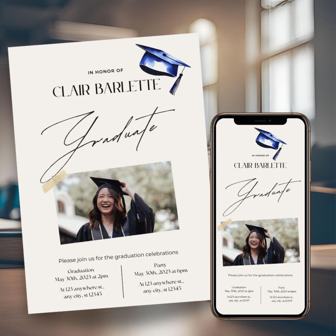 Classic Graduation Invitation. Digital Graduation Party Invitation ...