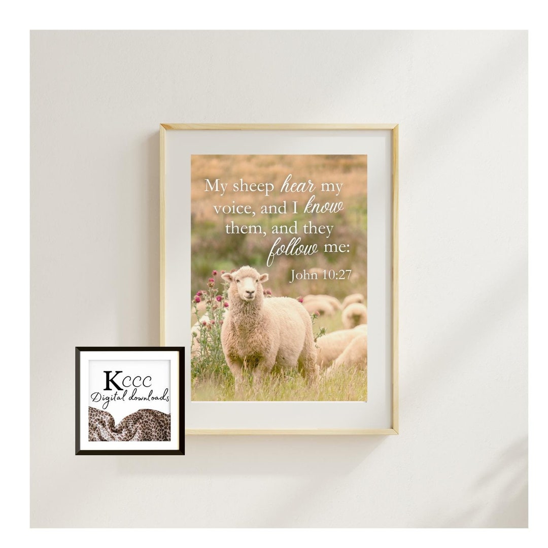 John 10:27, Sheep, KJV Verse, Bible Print, Christian Home Decor, Sheep ...