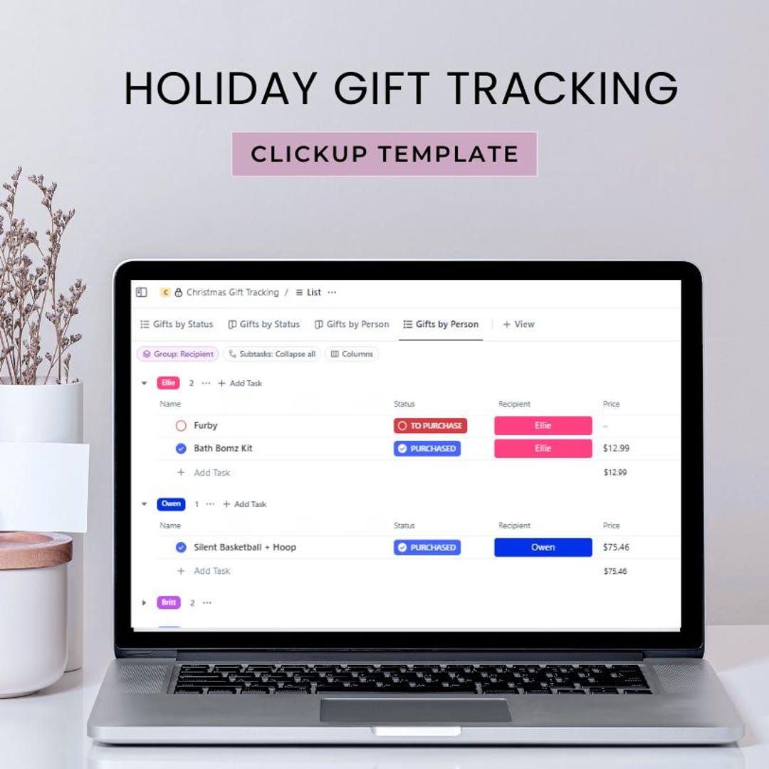 Clickup Template - Holiday Gift Tracking - Etsy