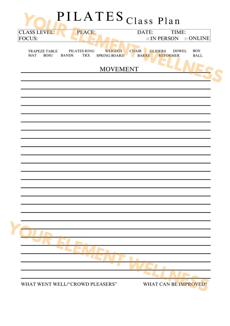 Basic Pilates Class Plan Sheets - Etsy