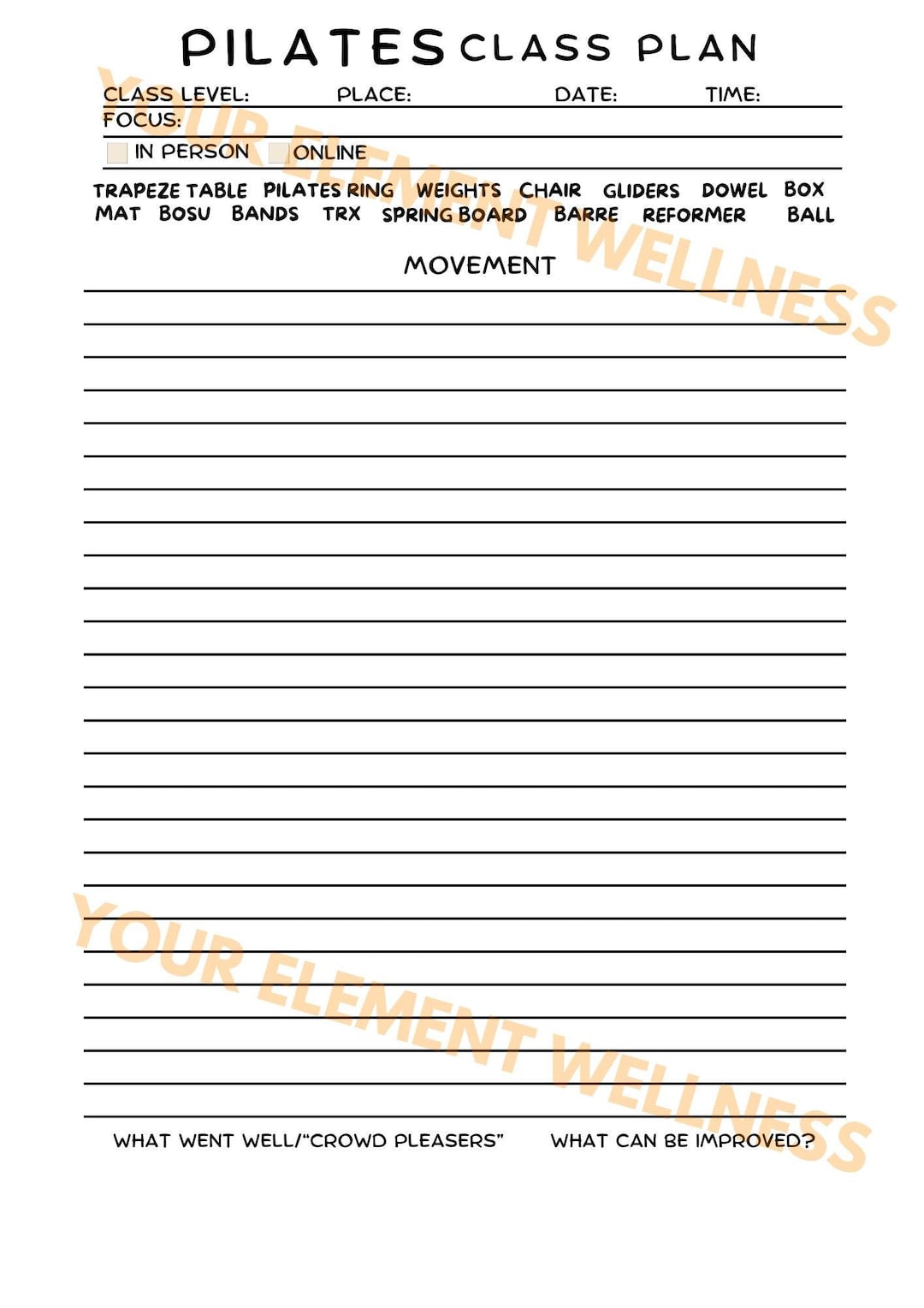 Basic Pilates Class Plan Sheets - Etsy