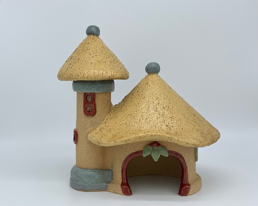 Stoneware Fairy House Toad House Decoration Accent Thatched Roof ...