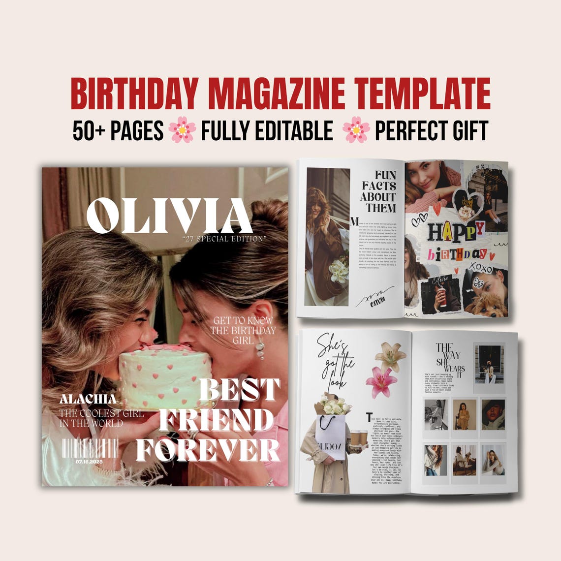 Birthday Magazine Template for Best Friend | Editable Canva Gift ...
