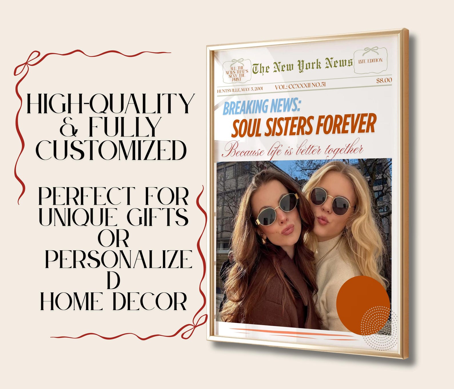 CUSTOM Newspaper Print, Personalized Best Friends Poster, Retro Bestie ...