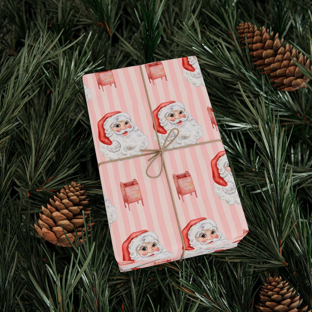 Pink Santa Wrapping Paper: Vintage Christmas Design - Etsy