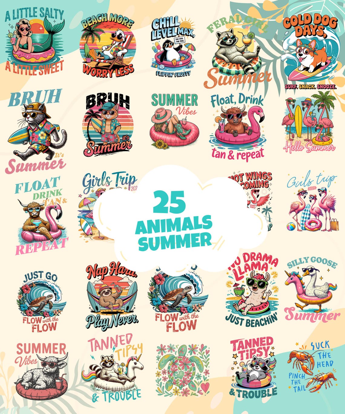 Summer Clipart Bundle | Cute Summer Animals PNG | Beach Clipart ...