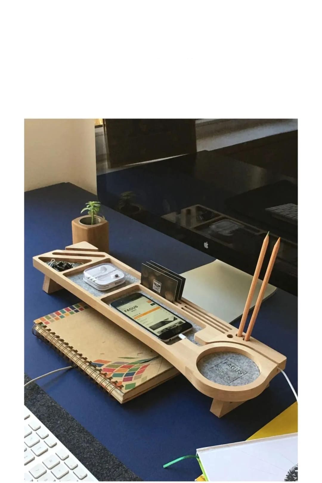 Handmade Wooden Desk Organizer With Phone Stand, Organizer, Multi ...