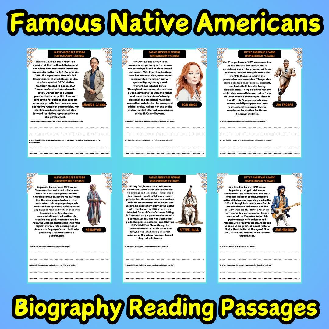 Famous Native Americans Reading Passages Comprehension | Native ...