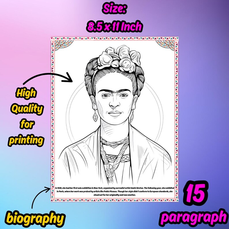 Frida Kahlo Coloring Pages & Biography Activities | Hispanic Heritage ...