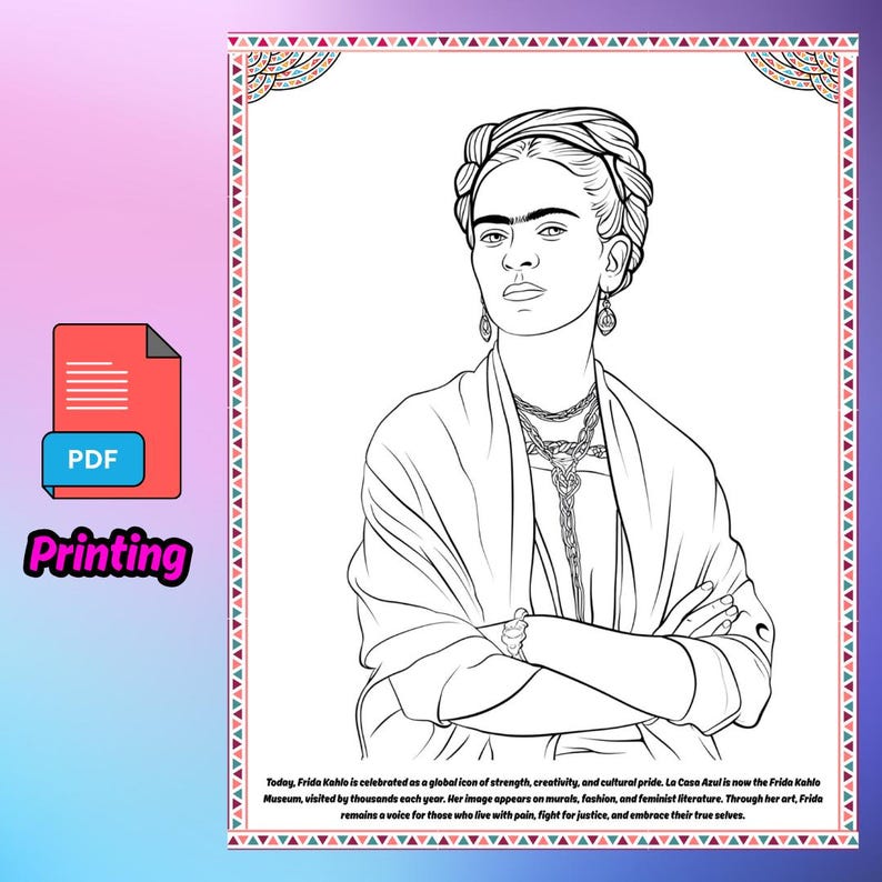 Frida Kahlo Coloring Pages & Biography Activities | Hispanic Heritage ...