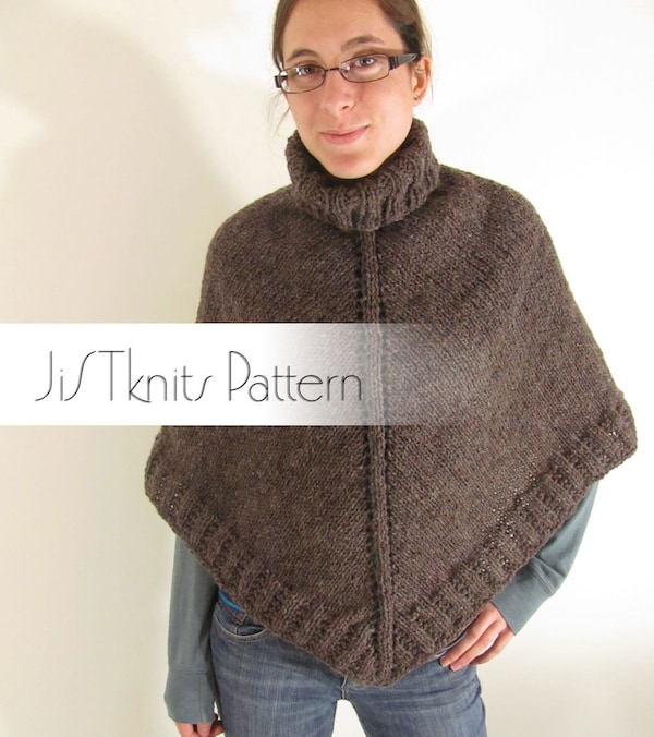 Basic Adult Poncho PDF Knitting Pattern Knit Wrap Using DK Worsted or ...