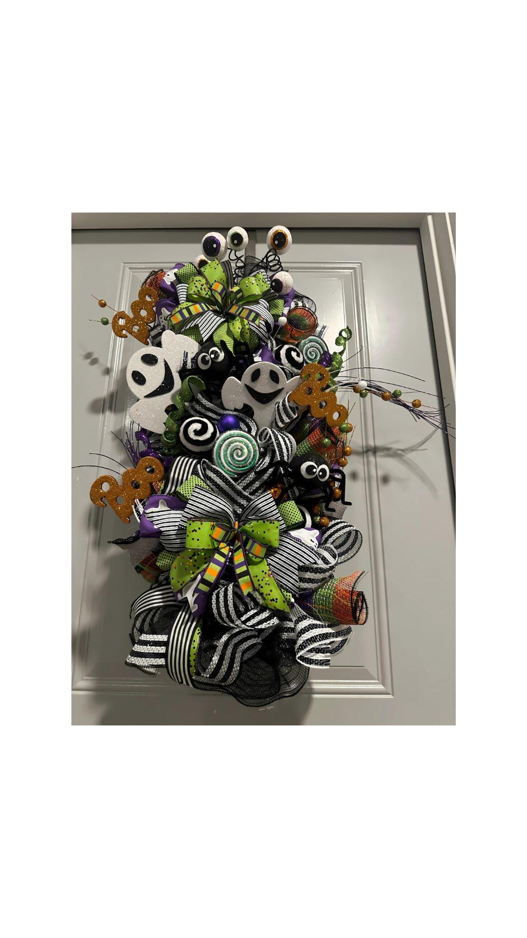 Casper Halloween Ghost Swag / Wreath With Spiders, Glitter, and Festive ...