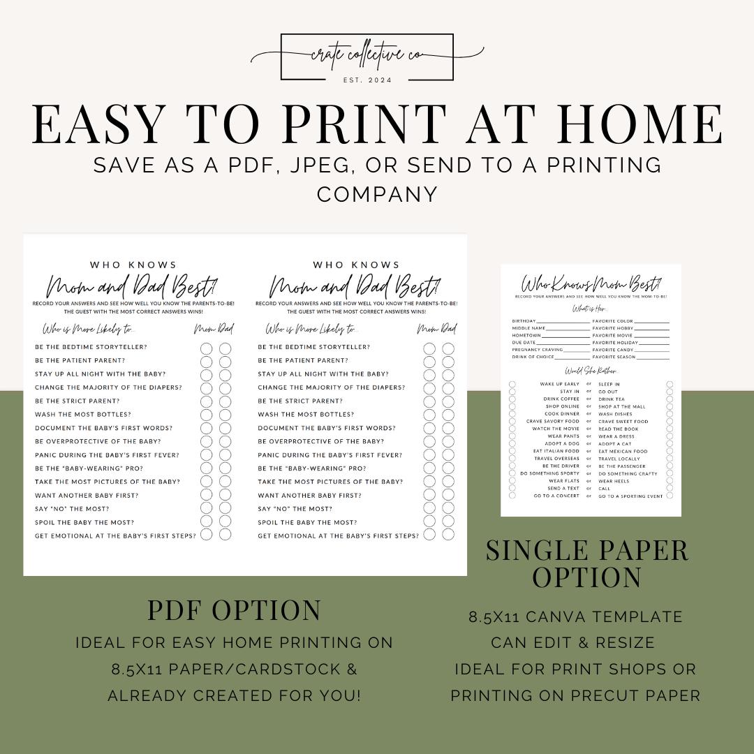 Who Knows Mom and Dad Best Baby Shower Card | Who is More Likely to ...