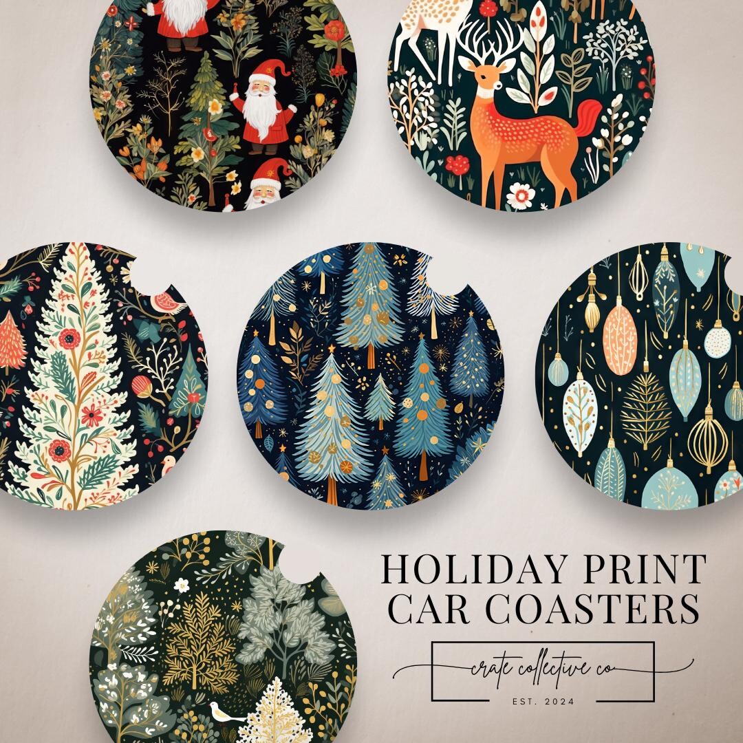 Christmas Holiday CAR COASTERS Christmas Car Coasters, Winter Holiday ...