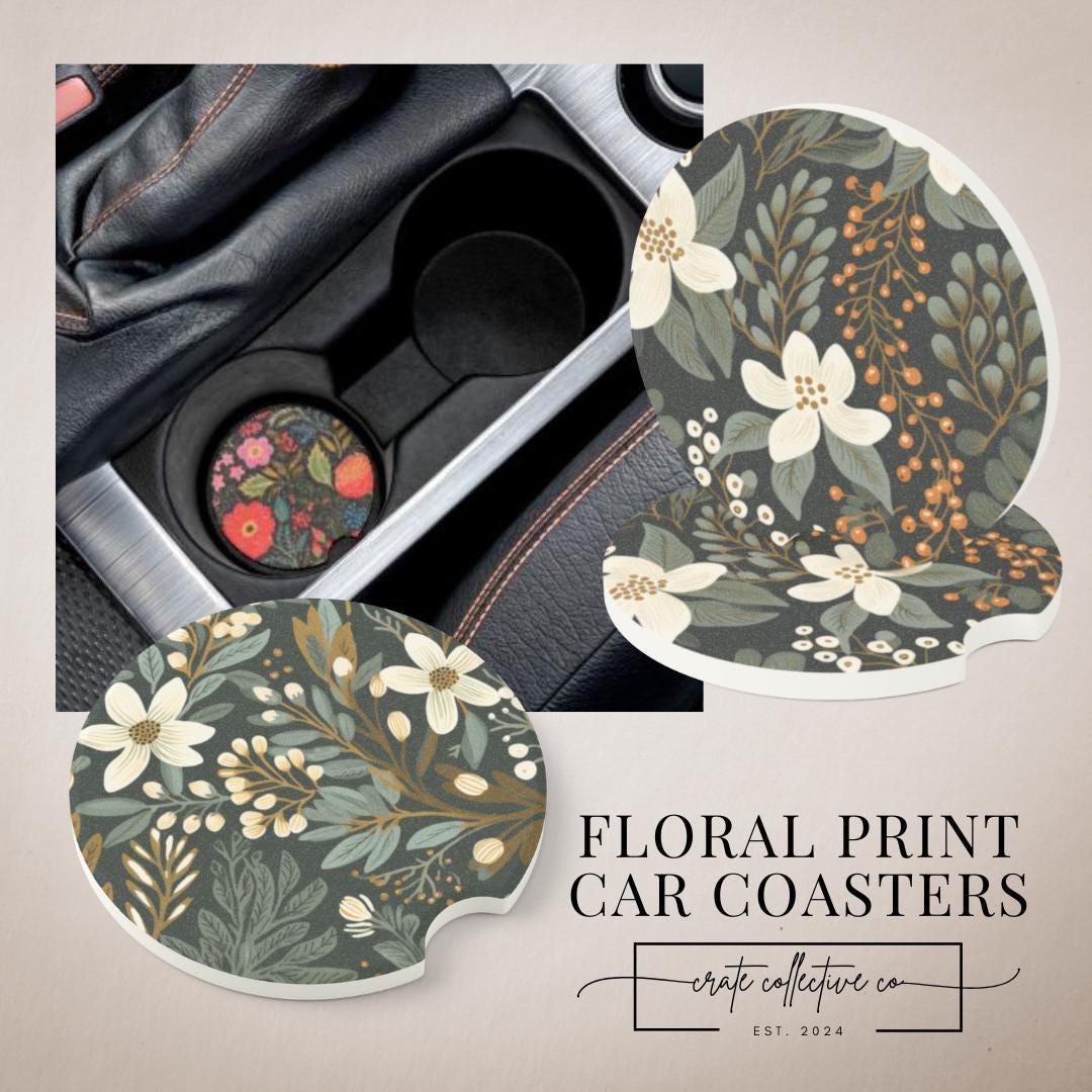 Floral Print Soapstone MATTE CAR COASTERS | Absorbent Car Coasters ...