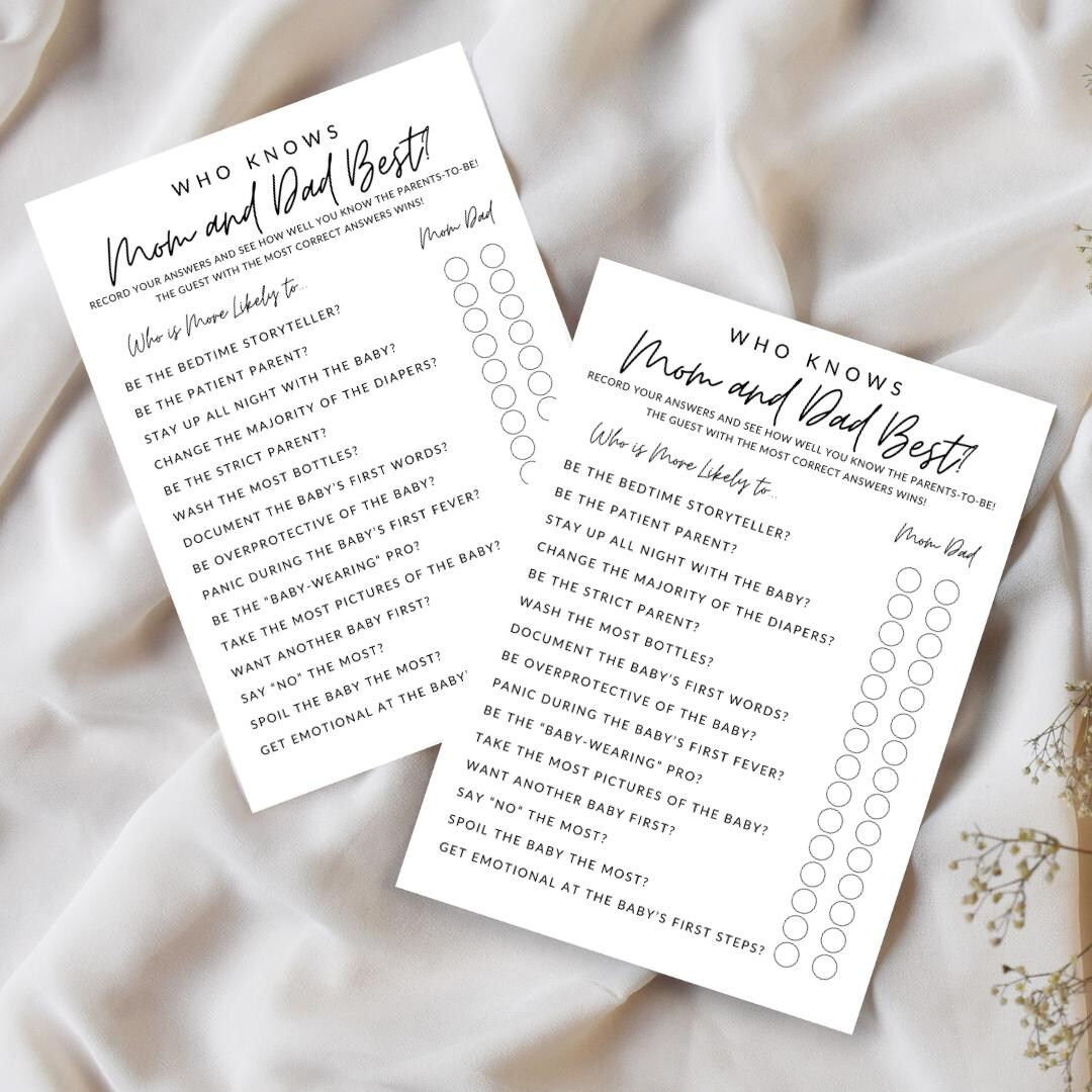 Who Knows Mom and Dad Best Baby Shower Card Who's Most Likely to Baby ...
