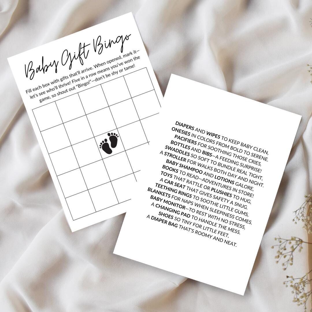 Baby Shower Gift Bingo Card | Baby Shower Bingo | Baby Shower Game ...