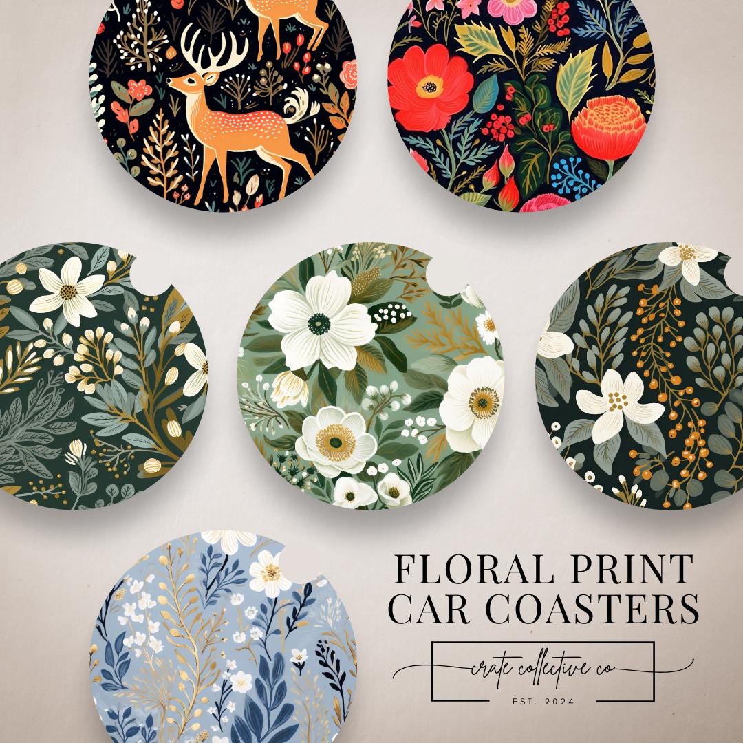 Floral Print Soapstone MATTE CAR COASTERS | Absorbent Car Coasters ...