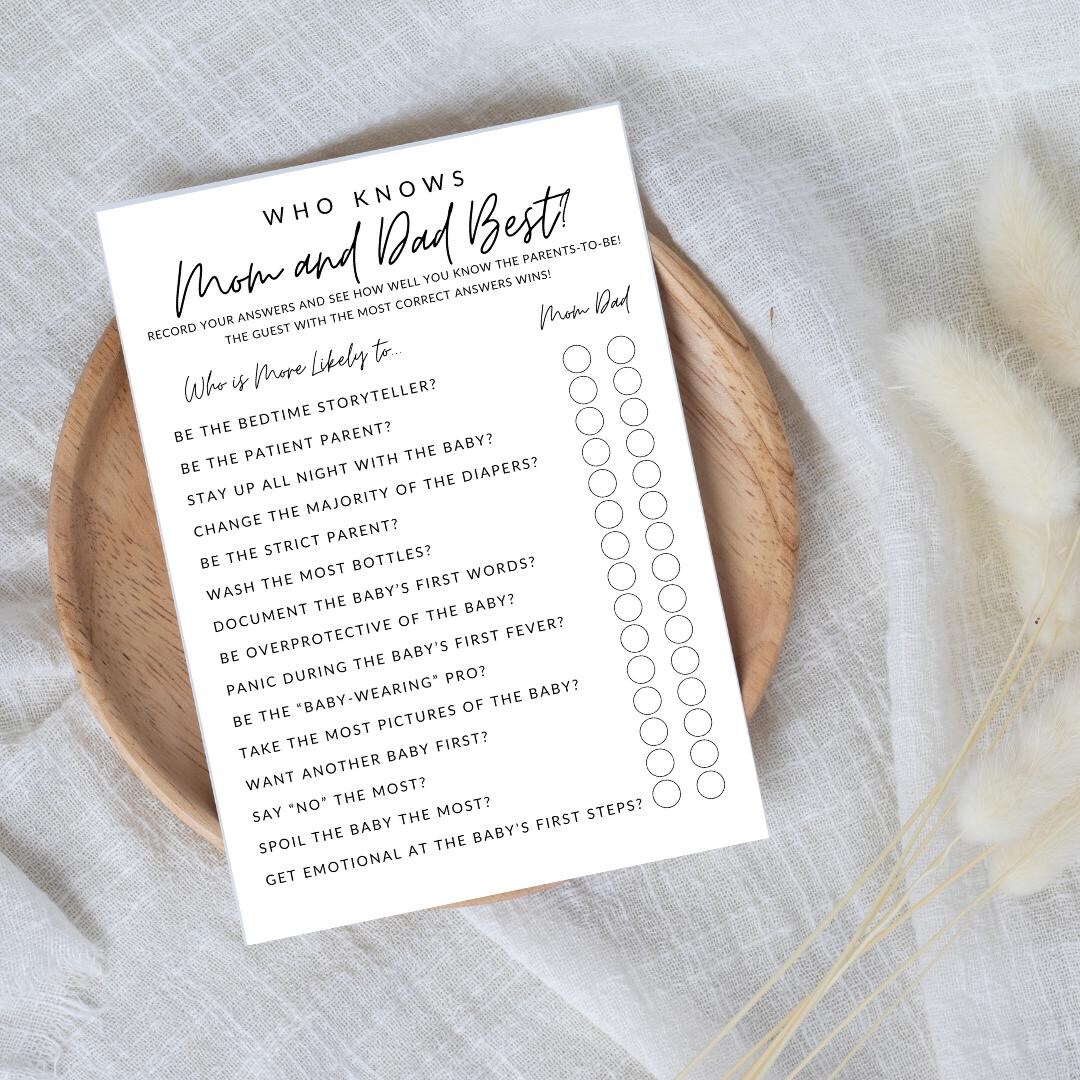 Who Knows Mom and Dad Best Baby Shower Card | Who is More Likely to ...