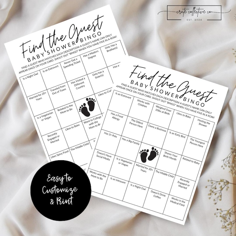 Find the Guest Baby Shower Bingo | Baby Shower Game | Baby Shower ...
