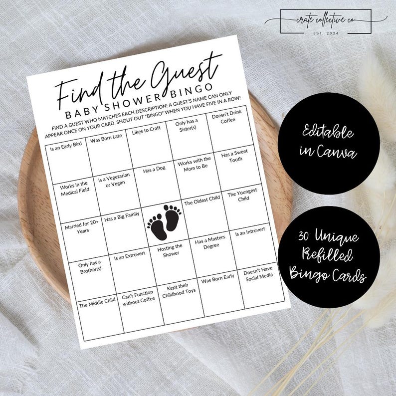 Find the Guest Baby Shower Bingo | Baby Shower Game | Baby Shower ...