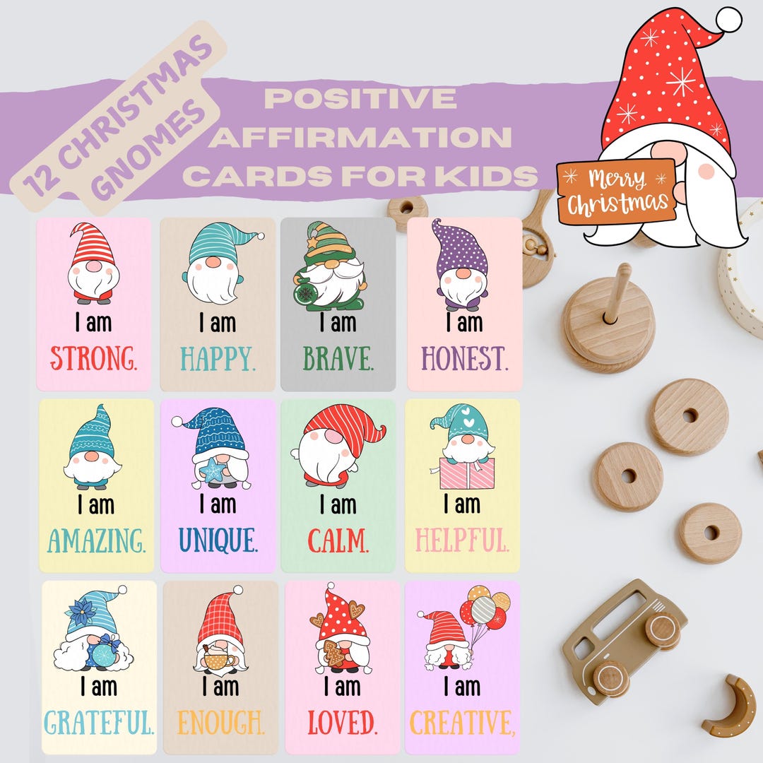 Christmas Affirmation Cards for Kids, Printable Gnome Cards, I Am ...