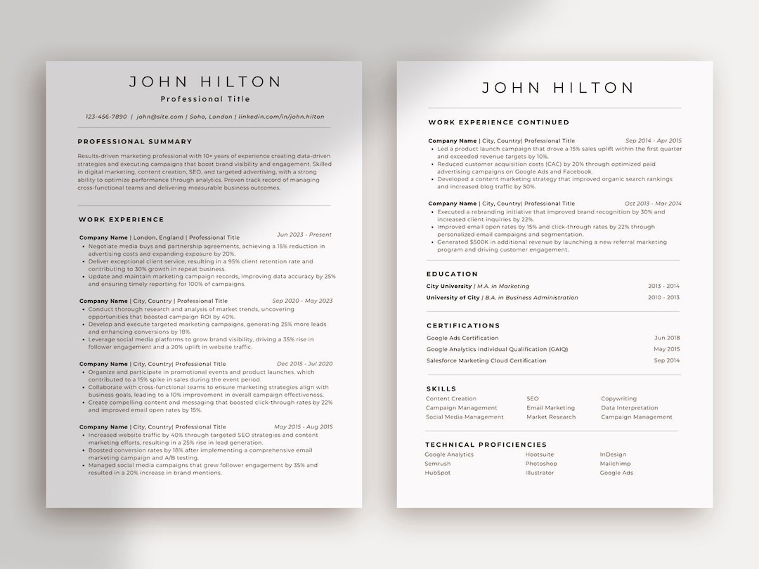 Minimalistic Resume CV Template | Instant Download | 2024 | Canva ...