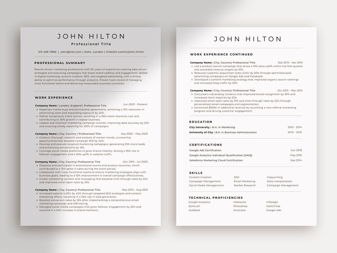 Minimalistic Resume CV Template | Instant Download | 2024 | Canva ...