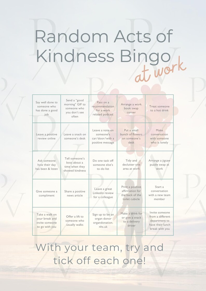 Random Acts of Kindness Bingo Poster - Etsy