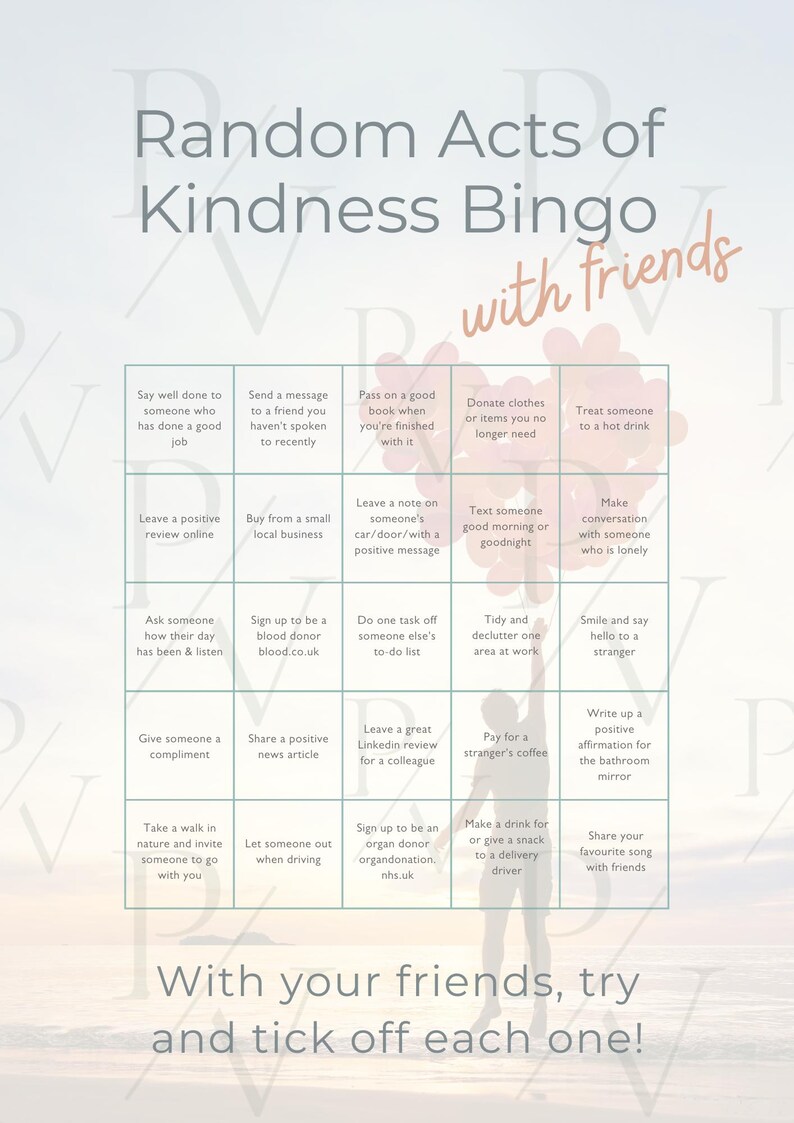 Random Acts of Kindness Bingo Poster - Etsy