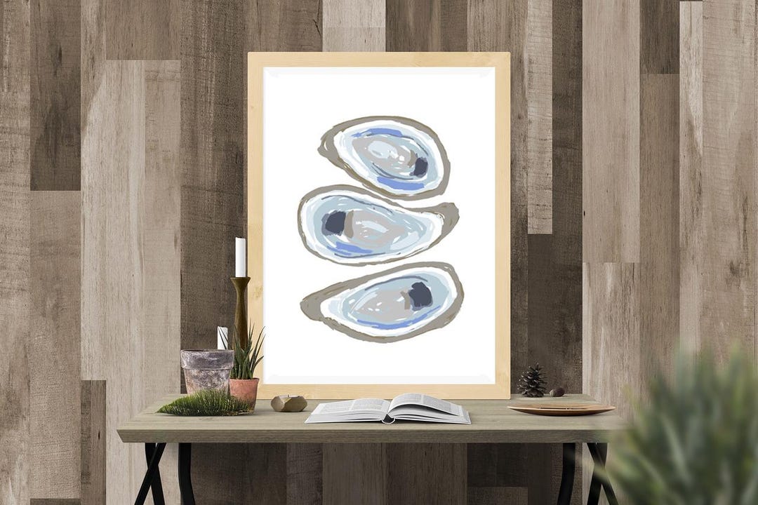 Blue Oyster Shells Poster Matte Vertical Wall Art | Coastal Seashell ...